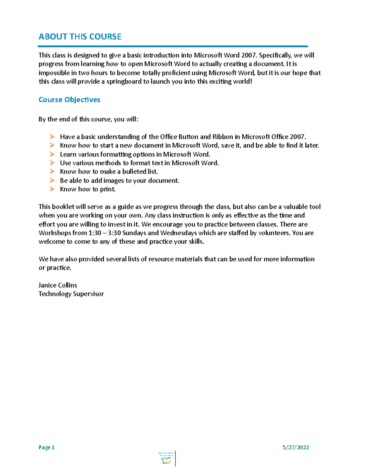 Microsoft-Word-2007 practice - ABOUT THIS COURSE This class is designed ...