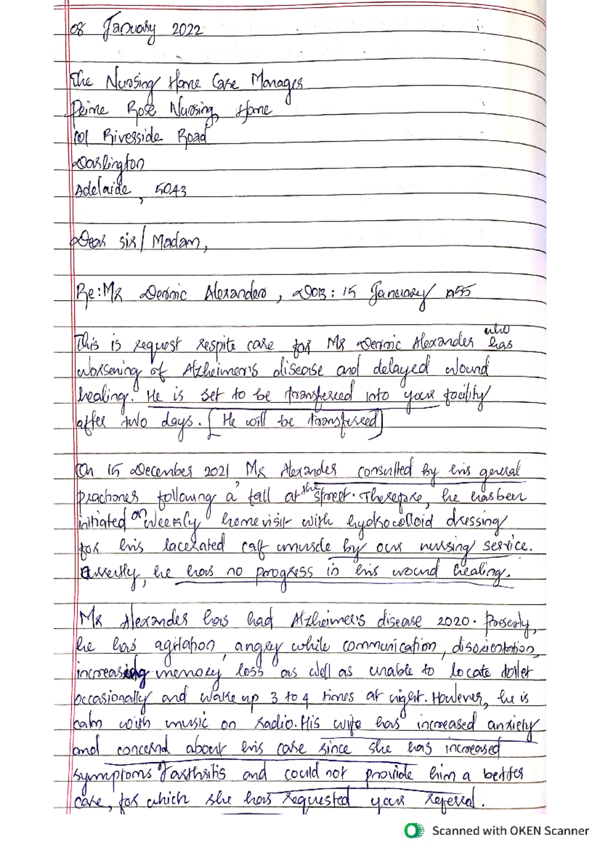 Derric Alexander OET Writing 2023 - Bachelor of Science in Nursing ...