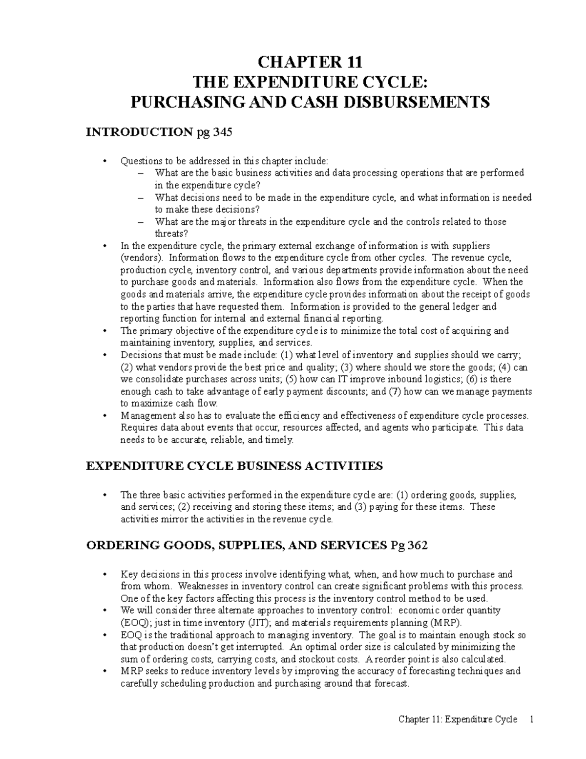 Expenditure cycle - Information flows to the expenditure cycle from ...