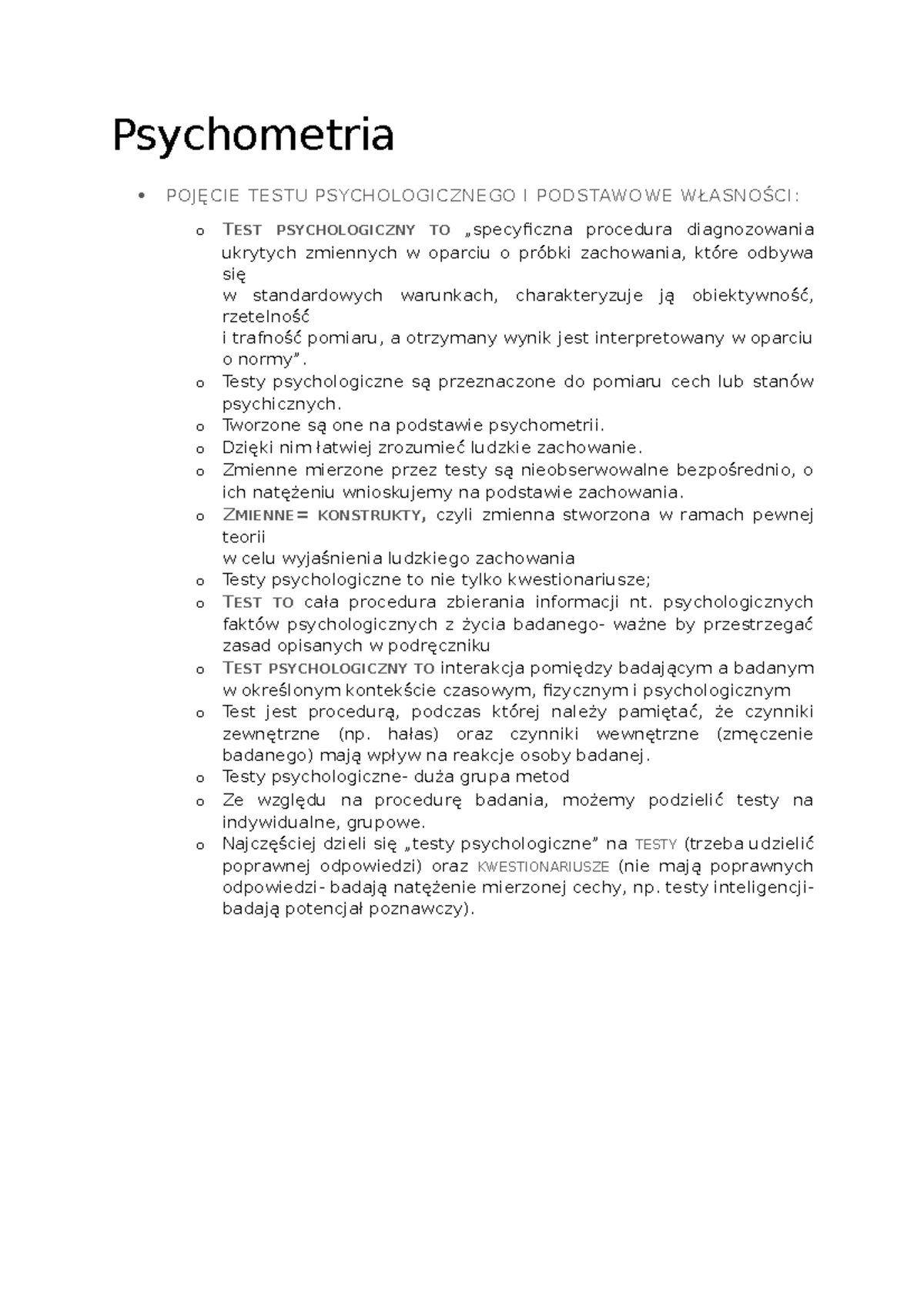 Psychometria - Psychometria POJĘCIE TESTU PSYCHOLOGICZNEGO I PODSTAWOWE ...