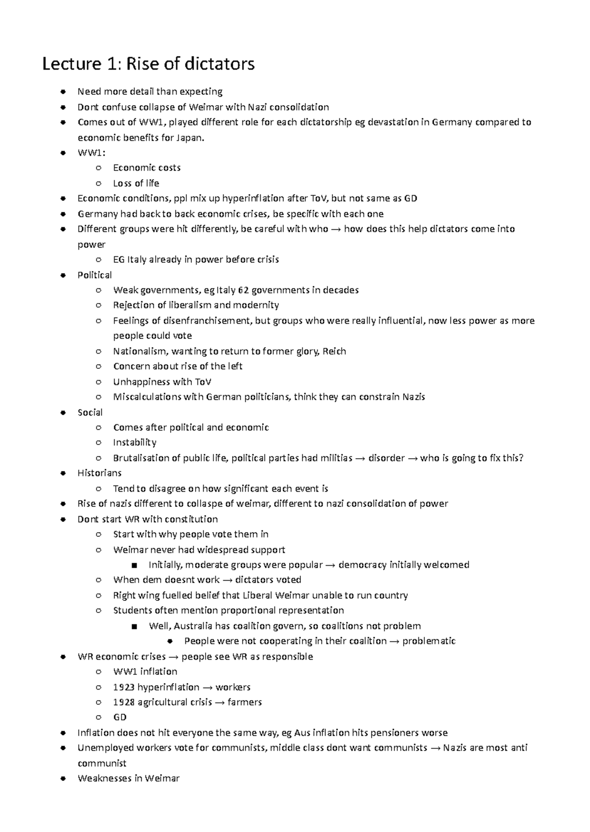 HTA Excursion Notes - Lecture 1: Rise of dictators Need more detail ...
