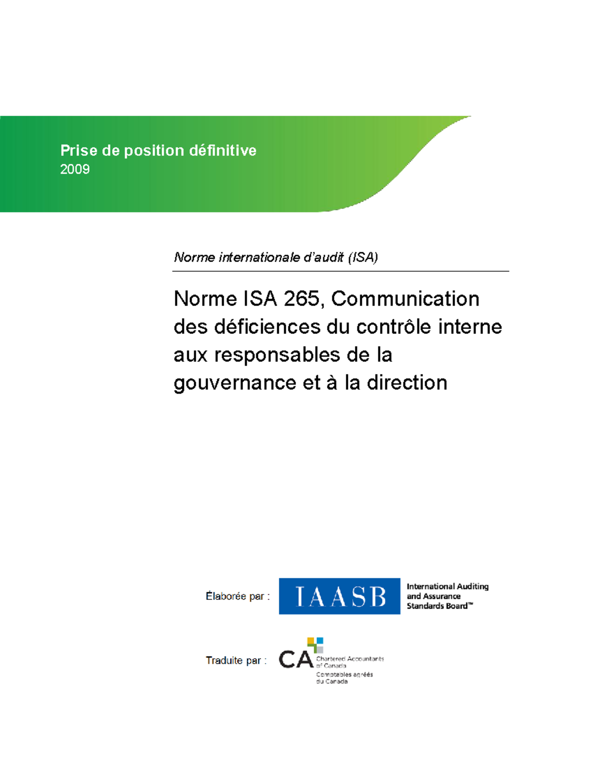 NCA 265 - NORME NCA - IFAC Board Norme internationale d’audit (ISA ...