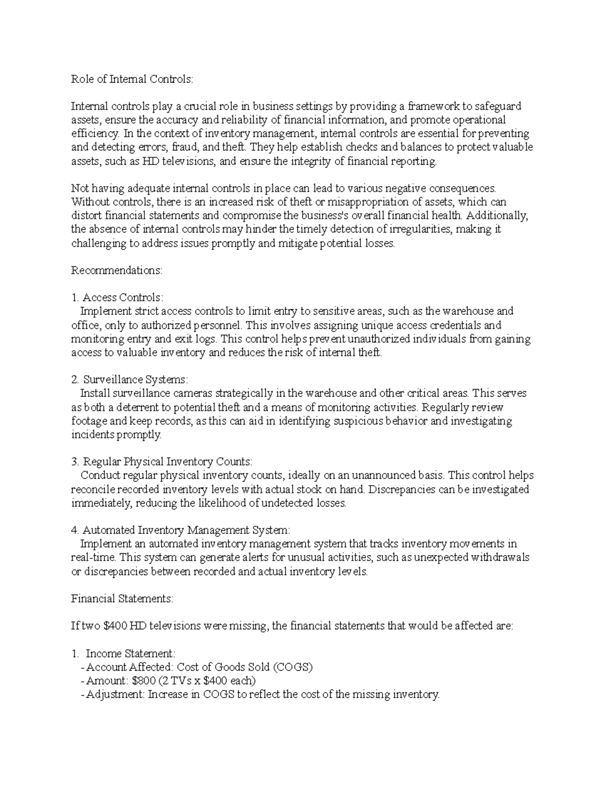 Role of Internal Controls - Role of Internal Controls: Internal ...