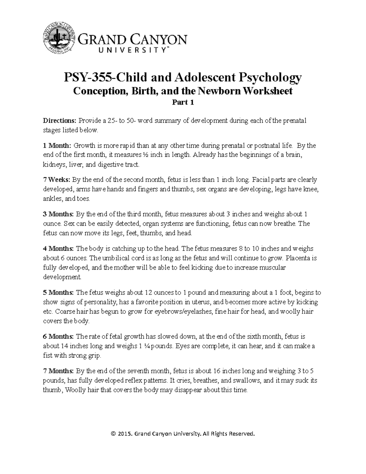 Conception Birth & Newborn Worksheet and Lab - PSY-355-Child and ...