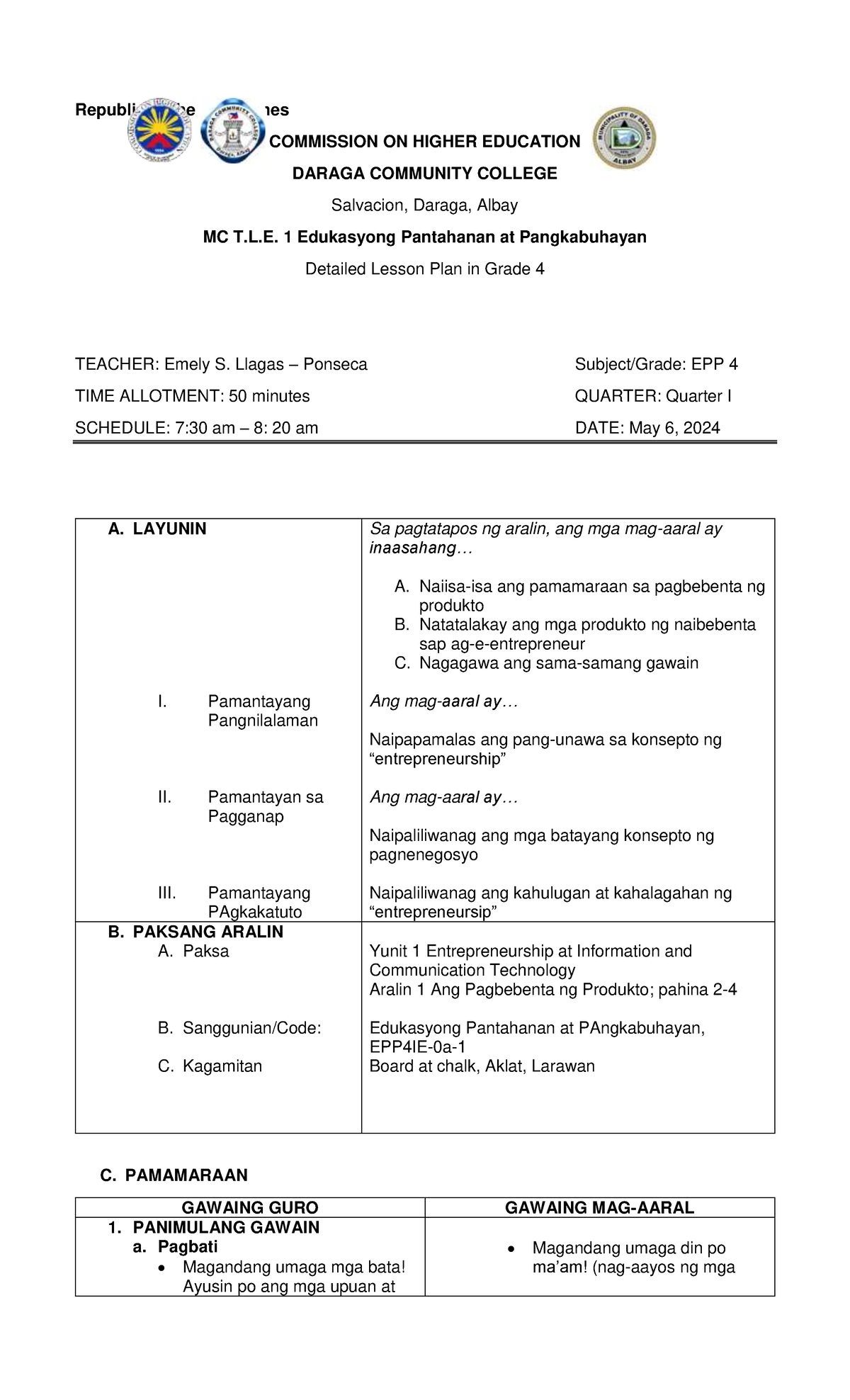 LPin TLE 4 - Republic of the Philippines COMMISSION ON HIGHER EDUCATION ...