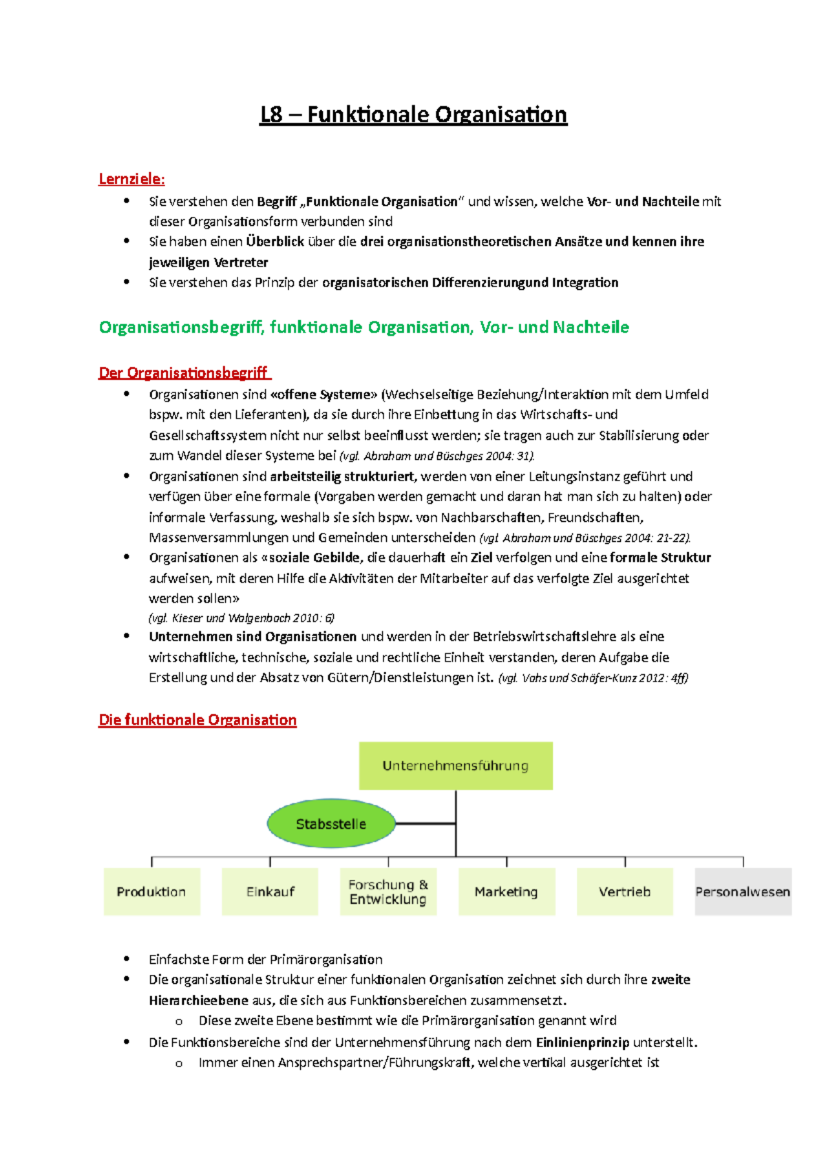 L8 – Funktionale Organisation - L8 – Funktionale Organisation Lernziele ...