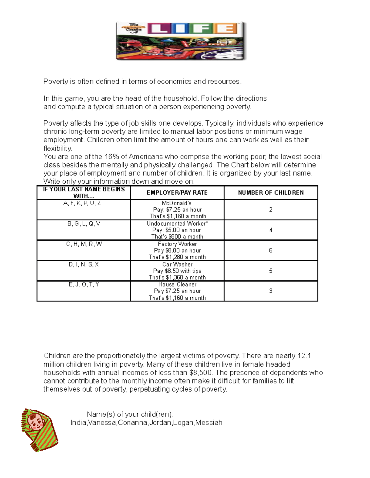 Game of Life Sheet Online Soc 1-1 - Poverty is often defined in terms ...