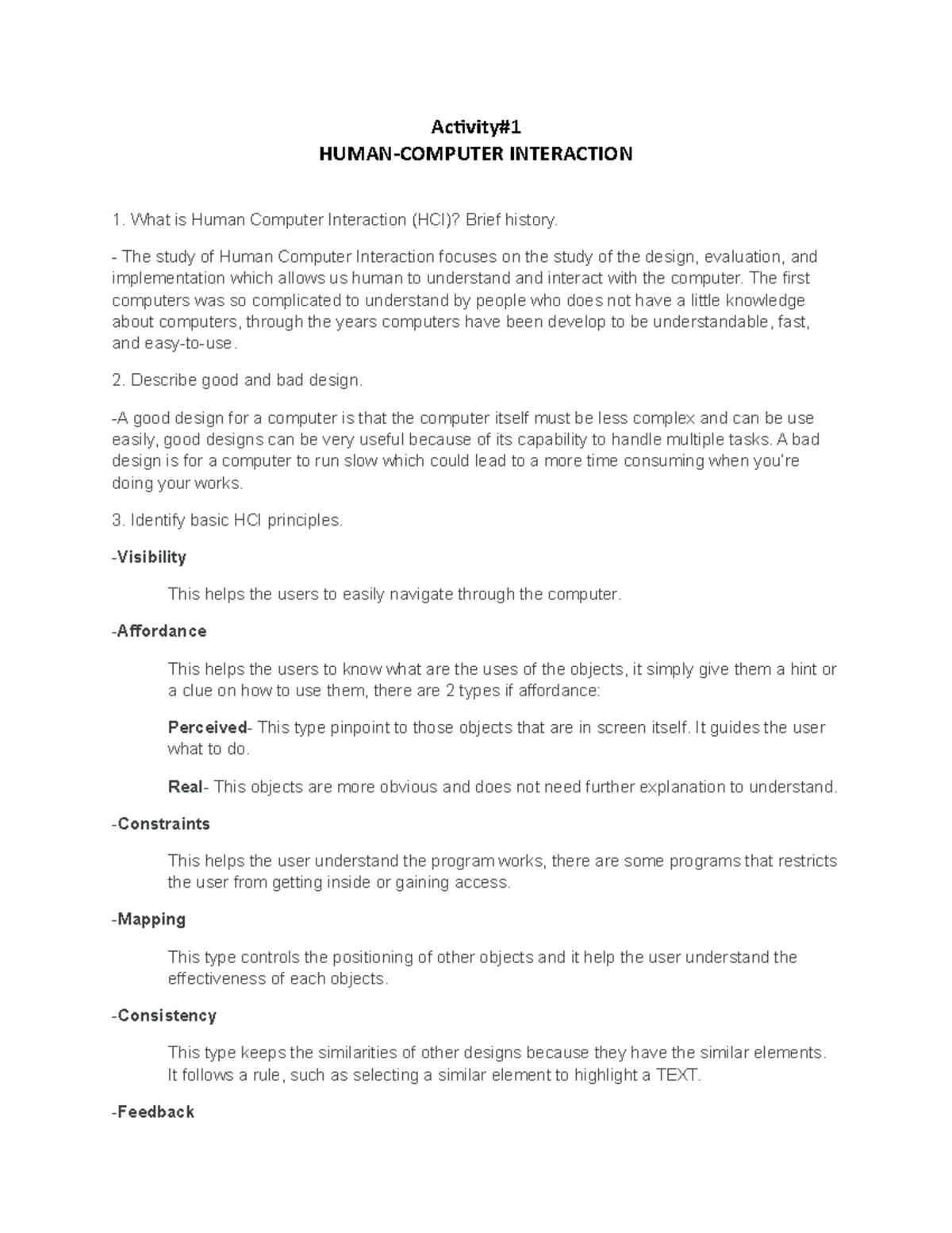 HCI - Human-Computer Interaction Essay and Identification - Activity# HUMAN-COMPUTER INTERACTION ...