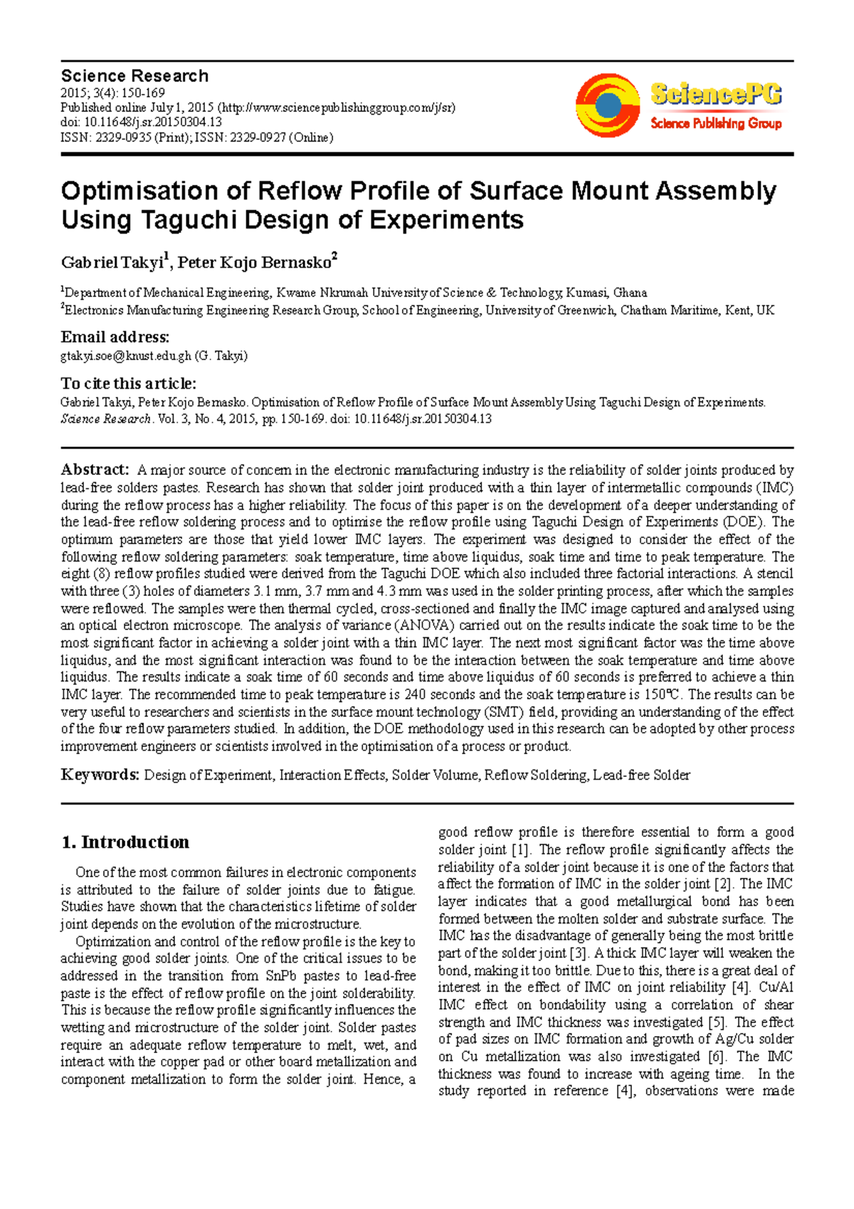 Optimisation of Reflow Profile of Surface Mount Assembly using Taguchi ...