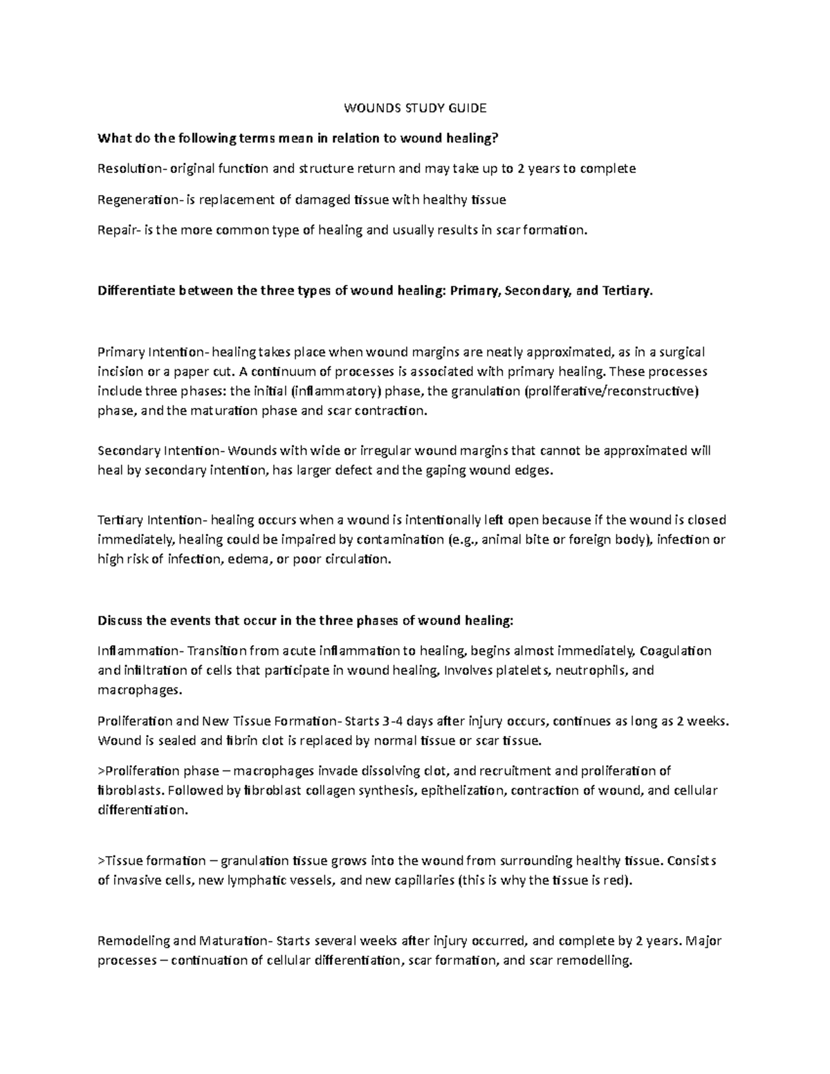 Wounds Study Guide - WOUND PART 1 - WOUNDS STUDY GUIDE What do the ...