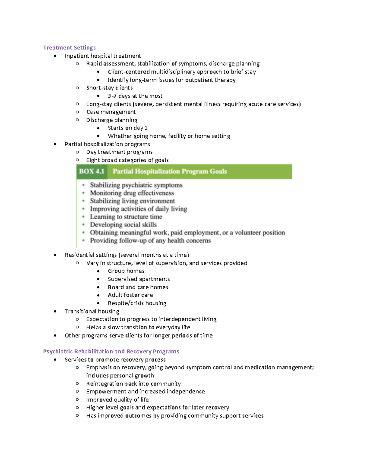 Ch 4- Treatment Settings and Therapeutic Programs - Treatment Settings ...