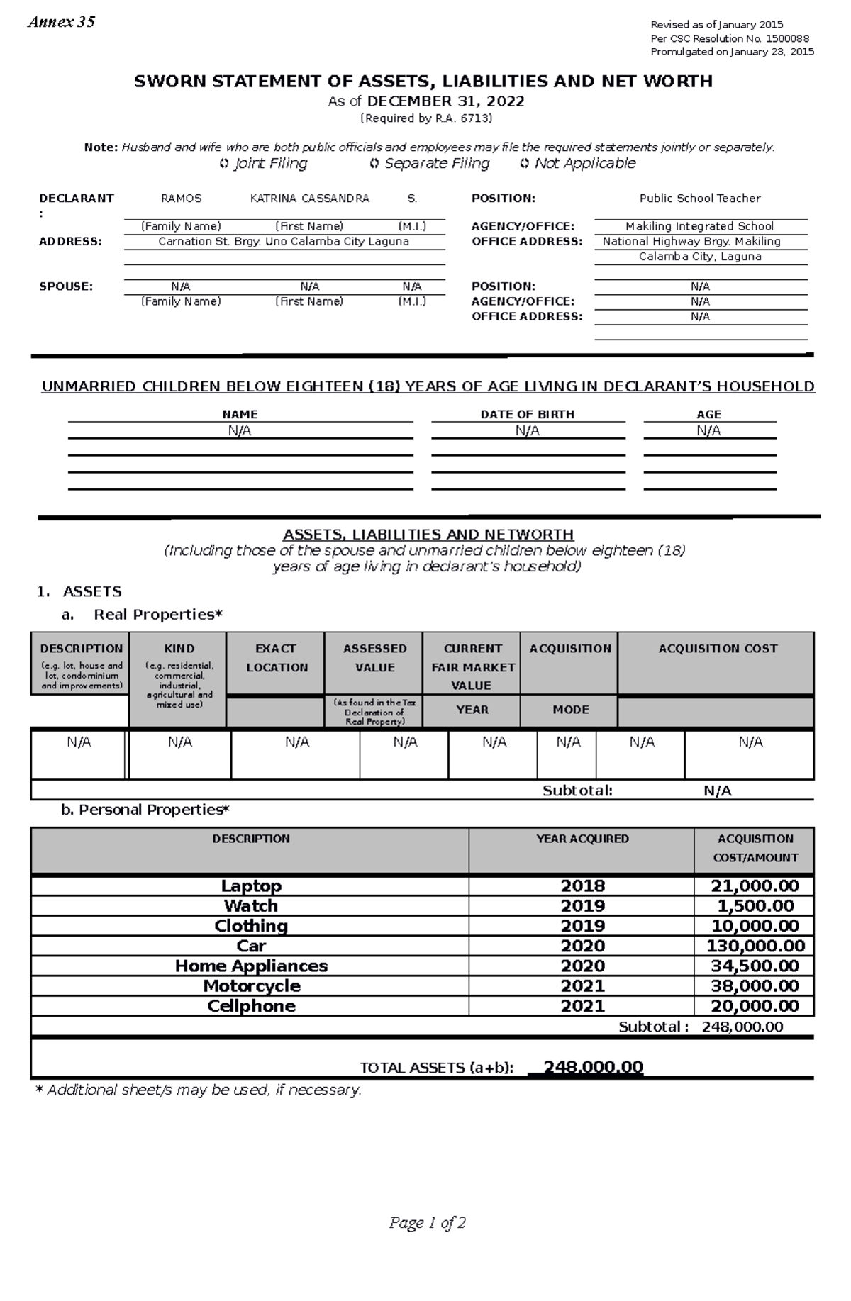 2015 SALN Form Blank - SALN - Revised as of January 2015 Per CSC ...