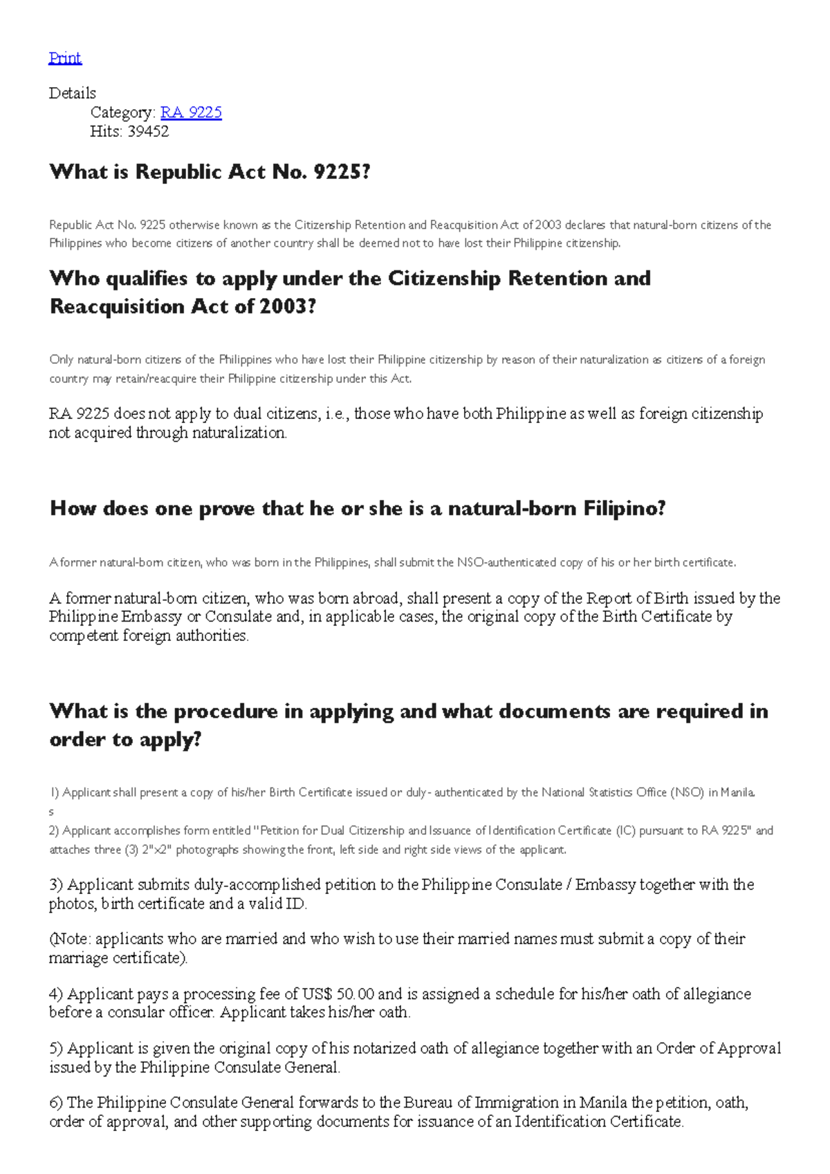 Citizenship Retention and Reacquisition of 2003 (RA 9225) - Print ...