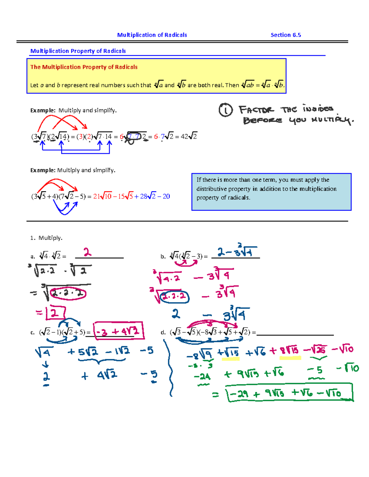 MAT 1033 6 14 2022 6 - Multiplication of Radicals Section 6 ...