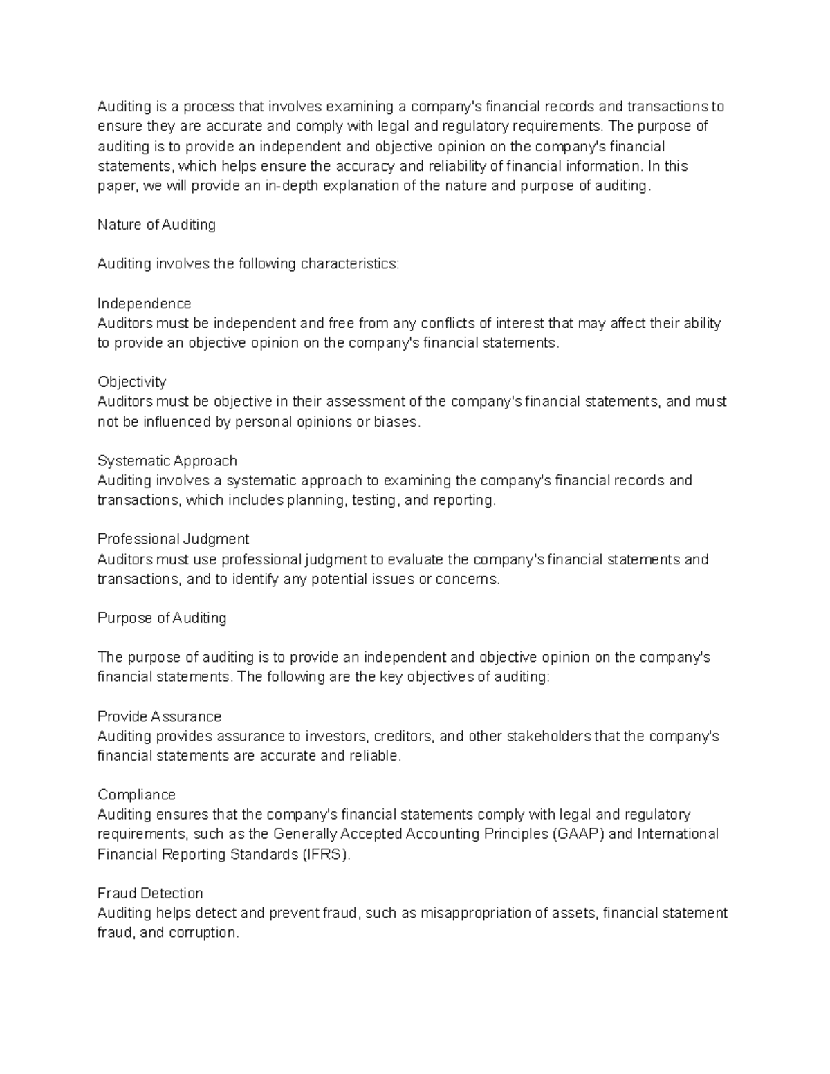 Nature and Purpose of Auditing - Auditing is a process that involves ...