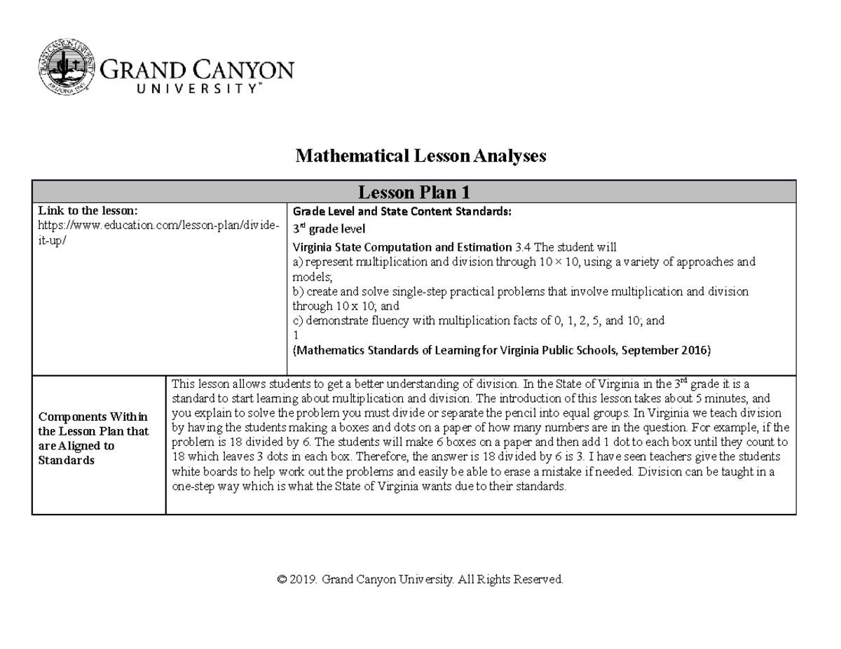 Math Lesson Analyses - Studocu