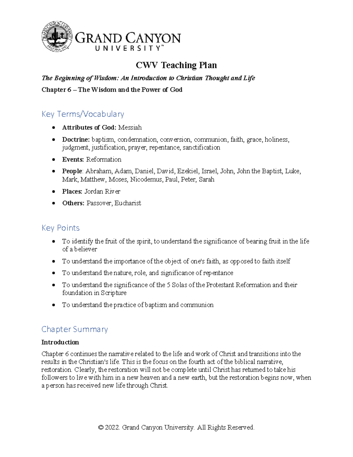 CWV 01 Ch06 The Wisdom And The Power Of God Teaching Plan - CWV ...