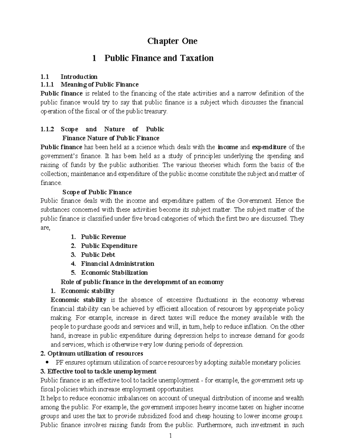 Chapter 1 - Chapter One 1 Public Finance and Taxation 1 Introduction 1. ...
