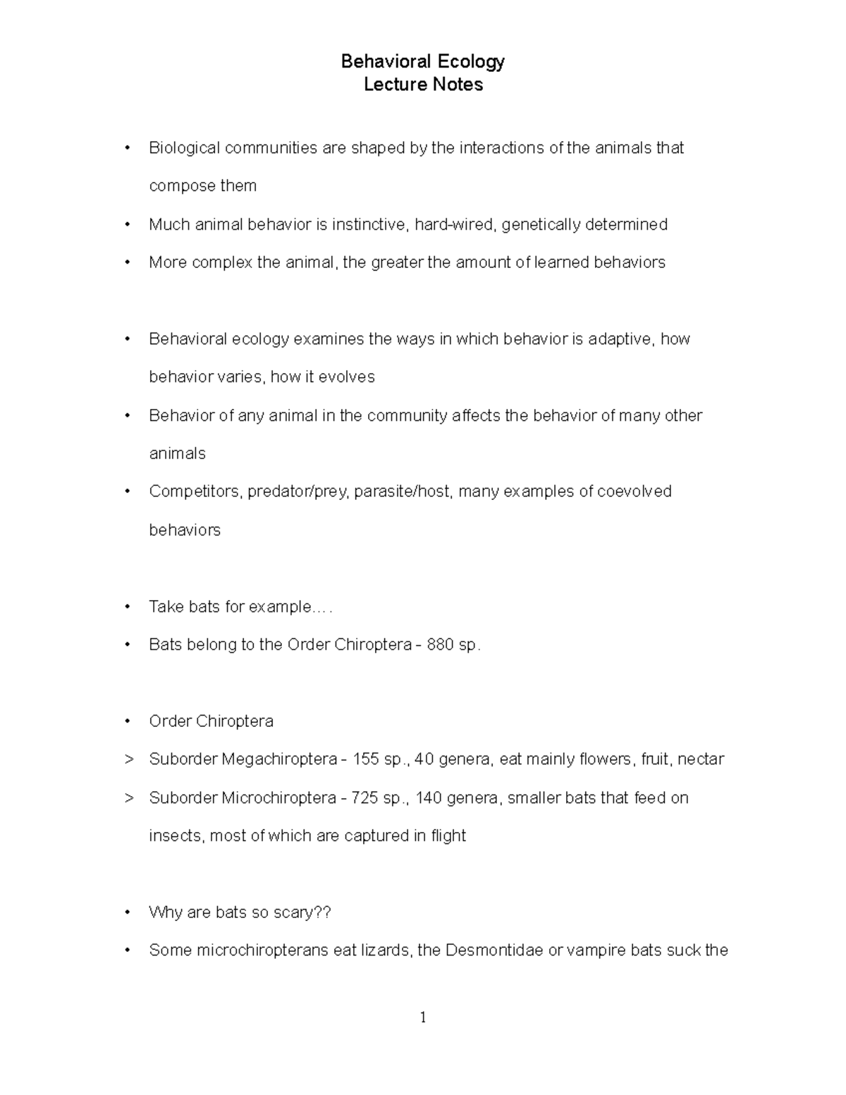 2021 ECOL Behavior Ecology Lecture Notes 1A - Lecture Notes Biological ...