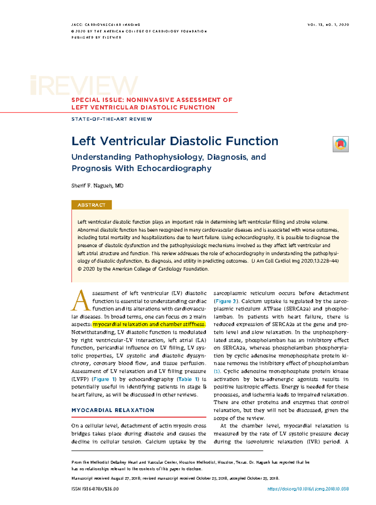 Left Ventricular Diastolic Function - SPECIAL ISSUE: NONINVASIVE ...
