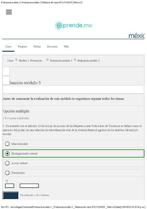 Evaluación módulo 1 Evaluación módulo 1 Material del curso HCLV23043 X México X - Curso Progreso ...