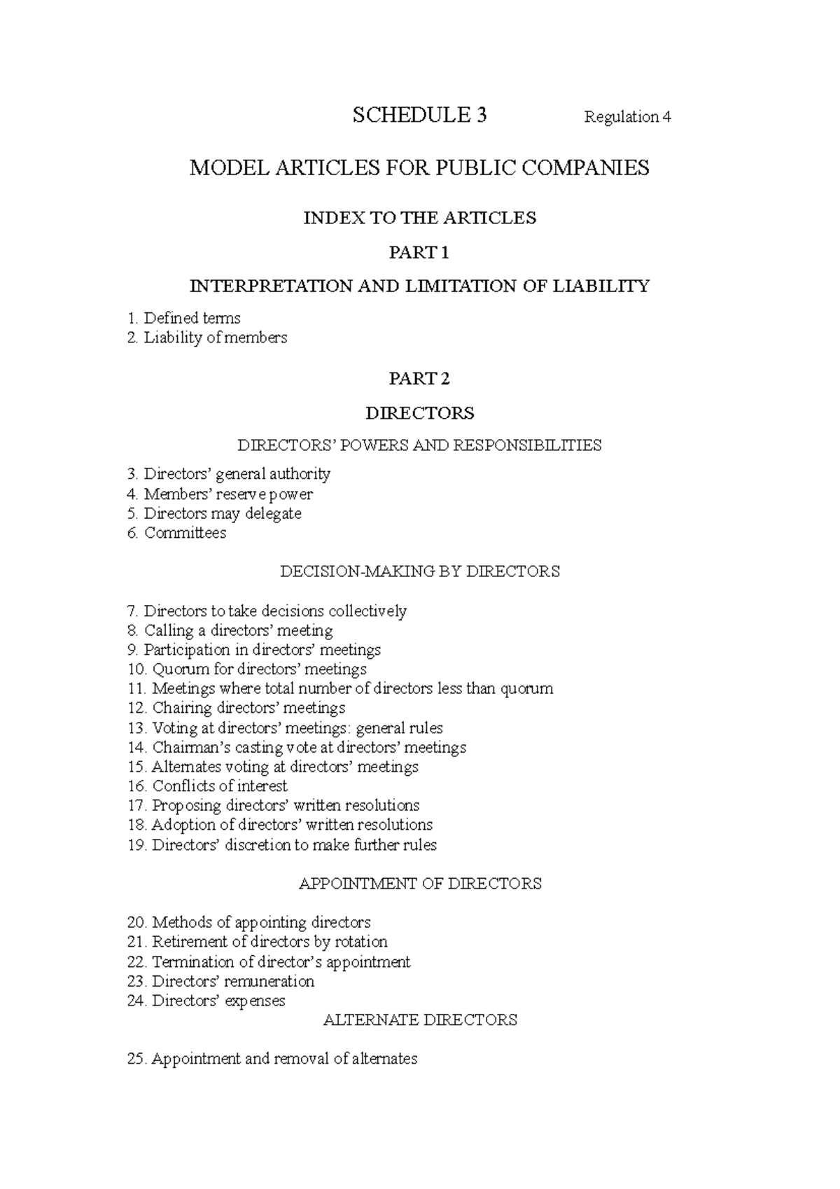 Model articles for public companies after 28April 2013 - SCHEDULE 3 ...