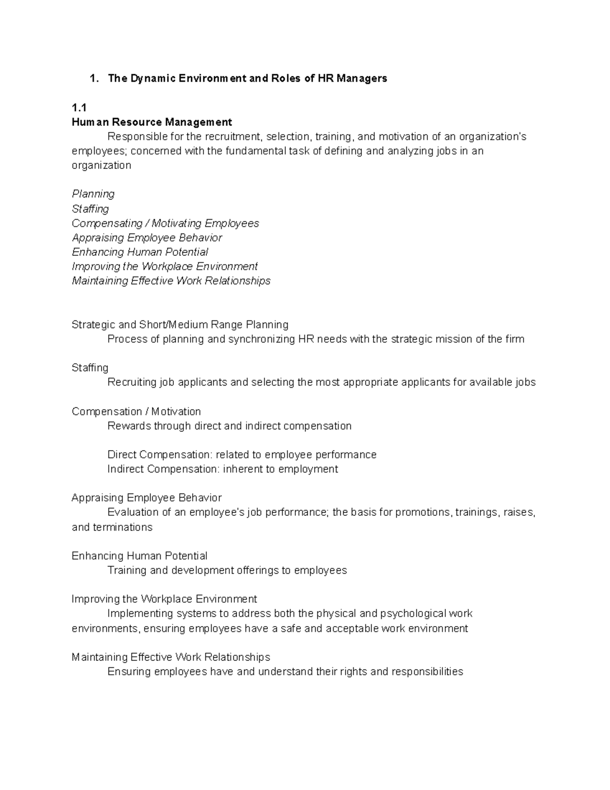 C232 - Intro to HRM - Notes from Course reading; includes vocabulary ...