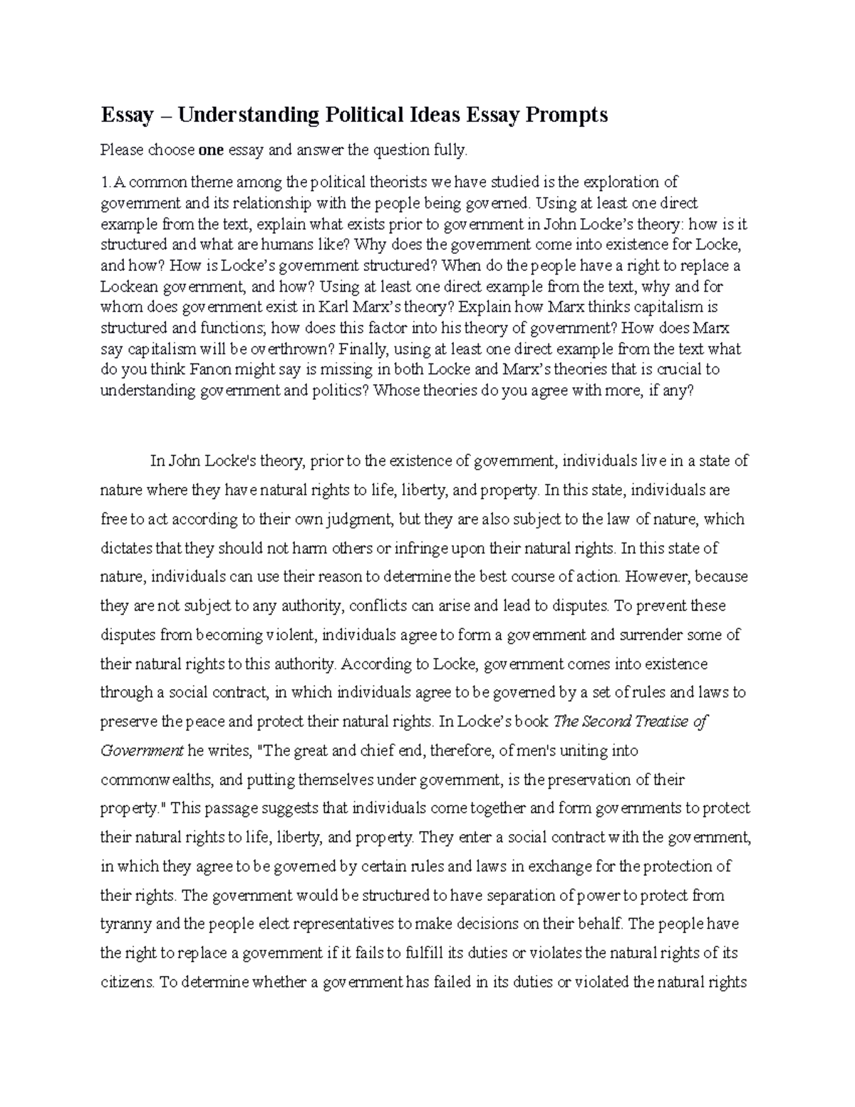 Final Exam Essay Prompts - Essay – Understanding Political Ideas Essay ...