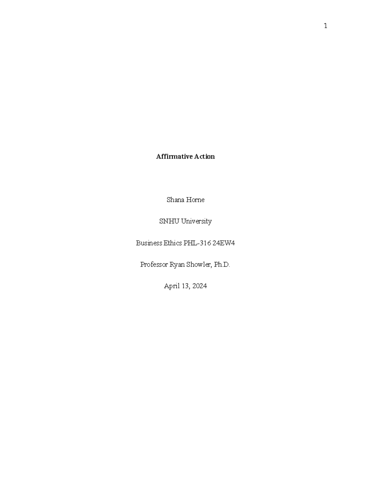 Affirmative Action - Affirmative Action Shana Horne SNHU University ...