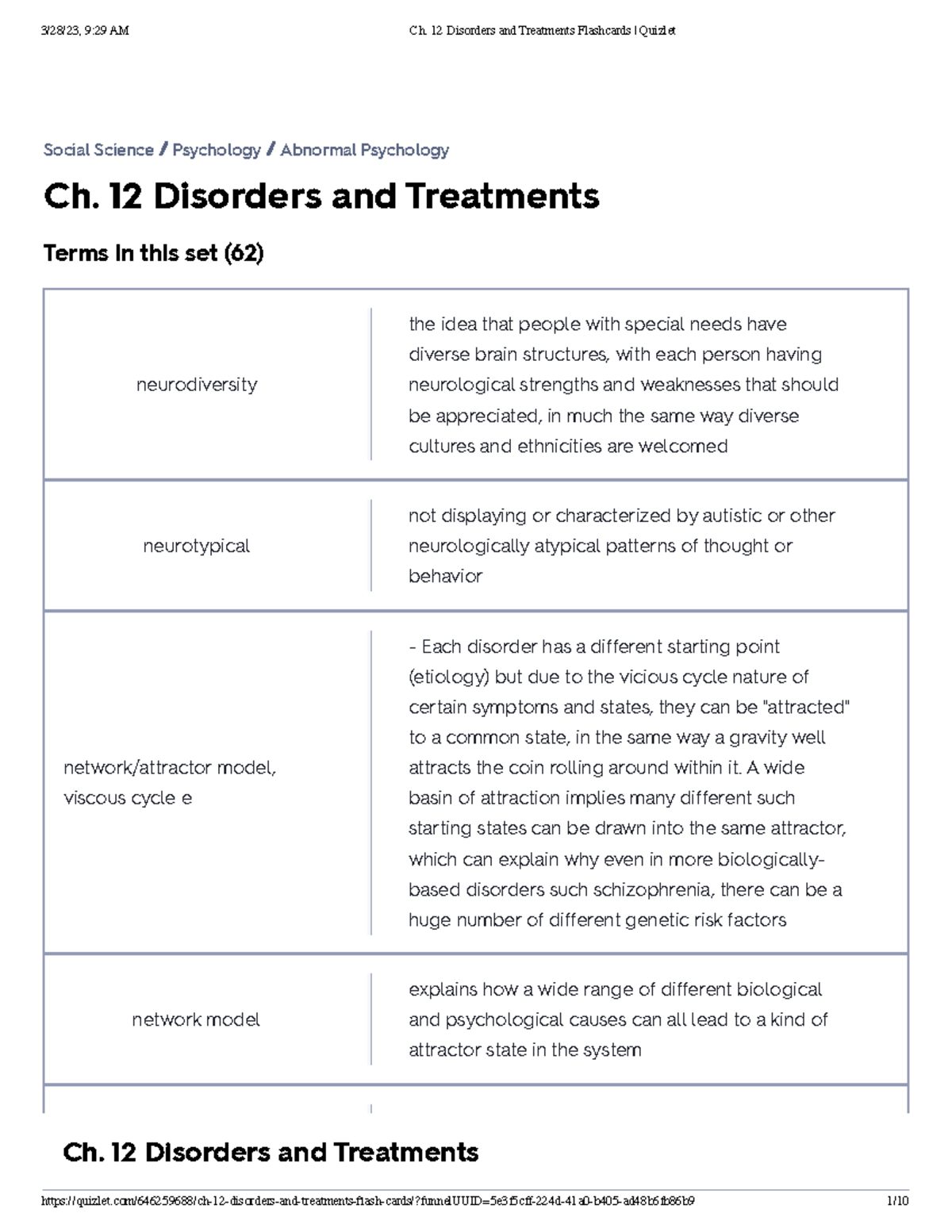 Ch. 12 Disorders and Treatments Flashcards Quizlet - Ch. 12 Disorders ...