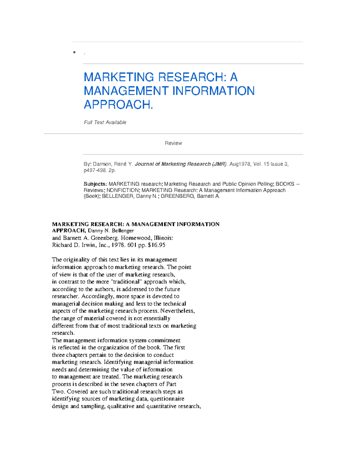 Marketing Research A Management Informat - . MARKETING RESEARCH: A ...