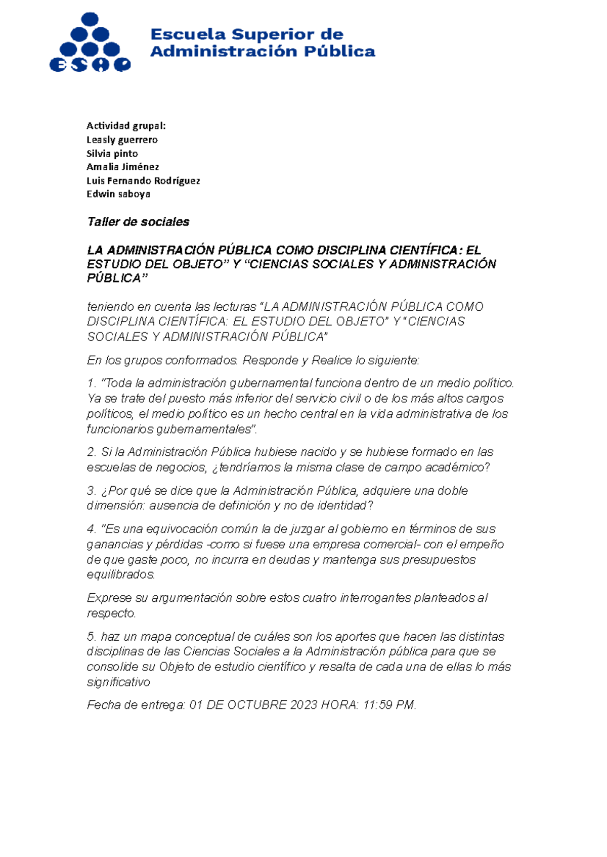 Taller de sociales LA Administración Pública COMO Disciplina Científica - Actividad grupal ...