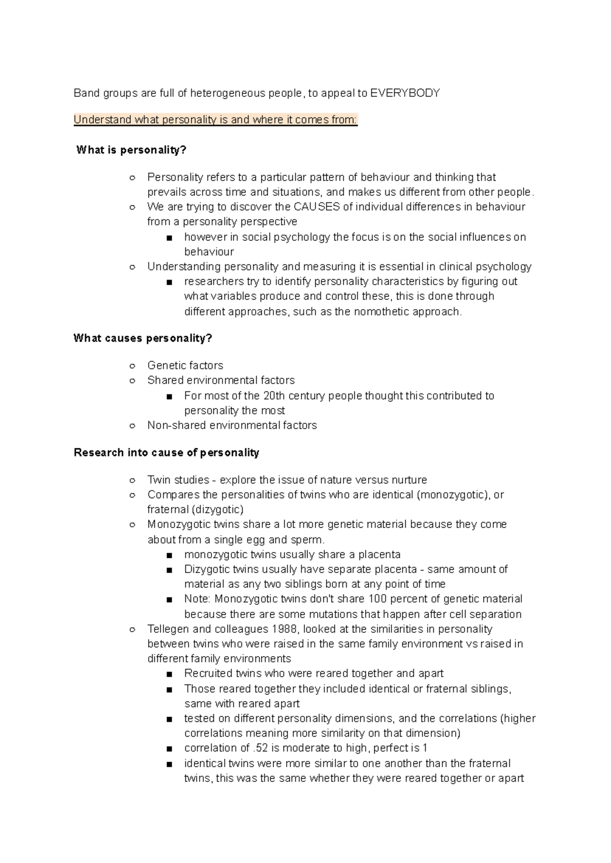 Personality Module Notes - Band groups are full of heterogeneous people ...