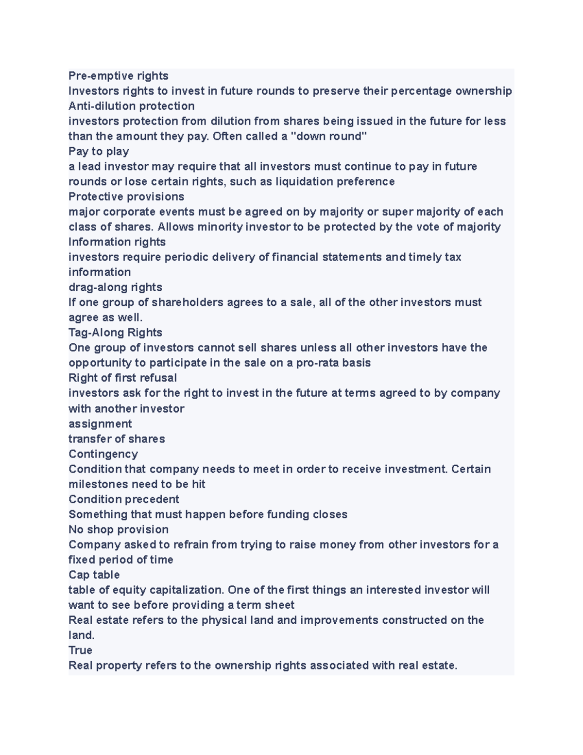 FIN435 #2 - REVIEW - Pre-emptive rights Investors rights to invest in ...