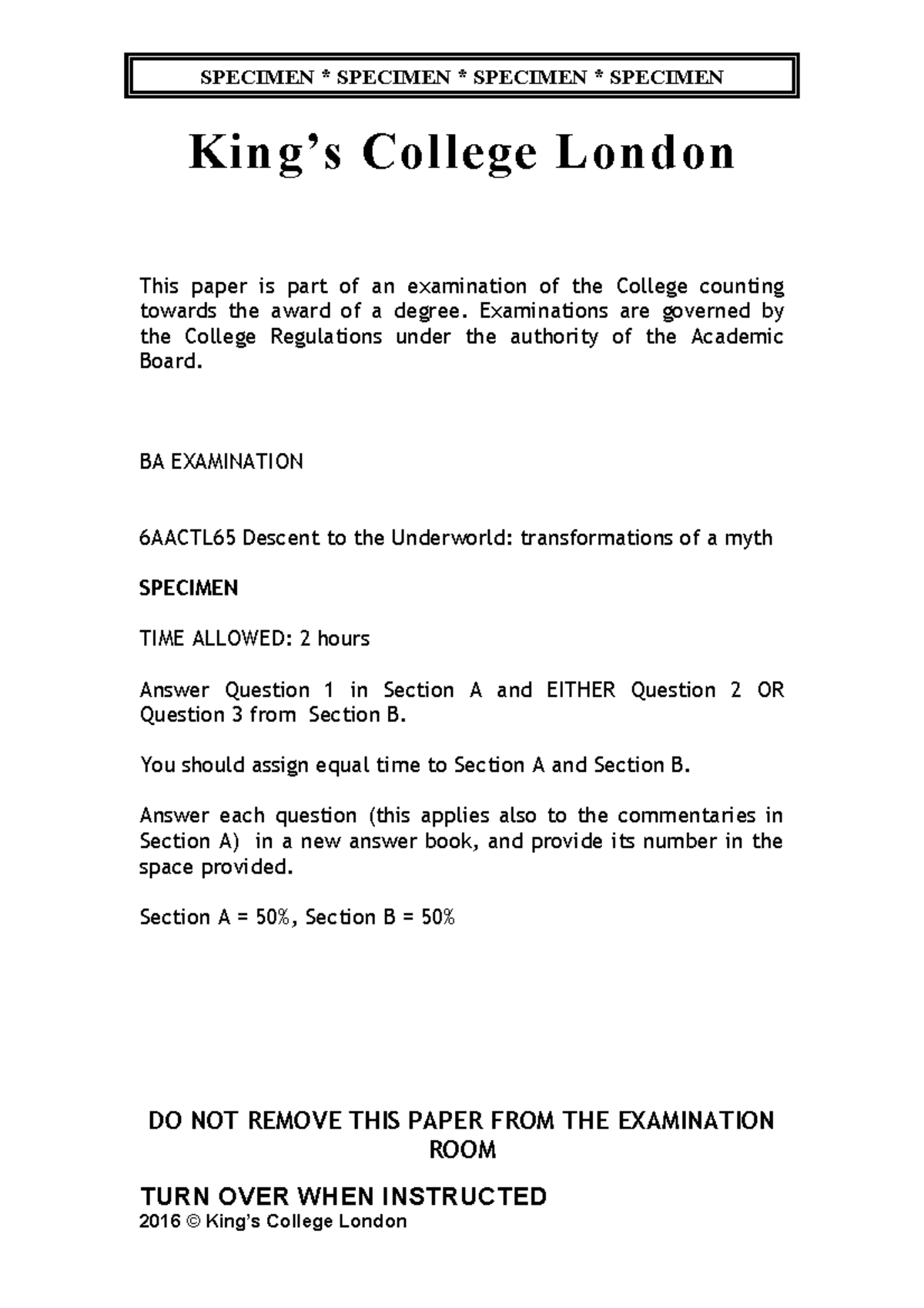 Sample/practice exam 2015, questions - SPECIMEN SPECIMEN SPECIMEN ...