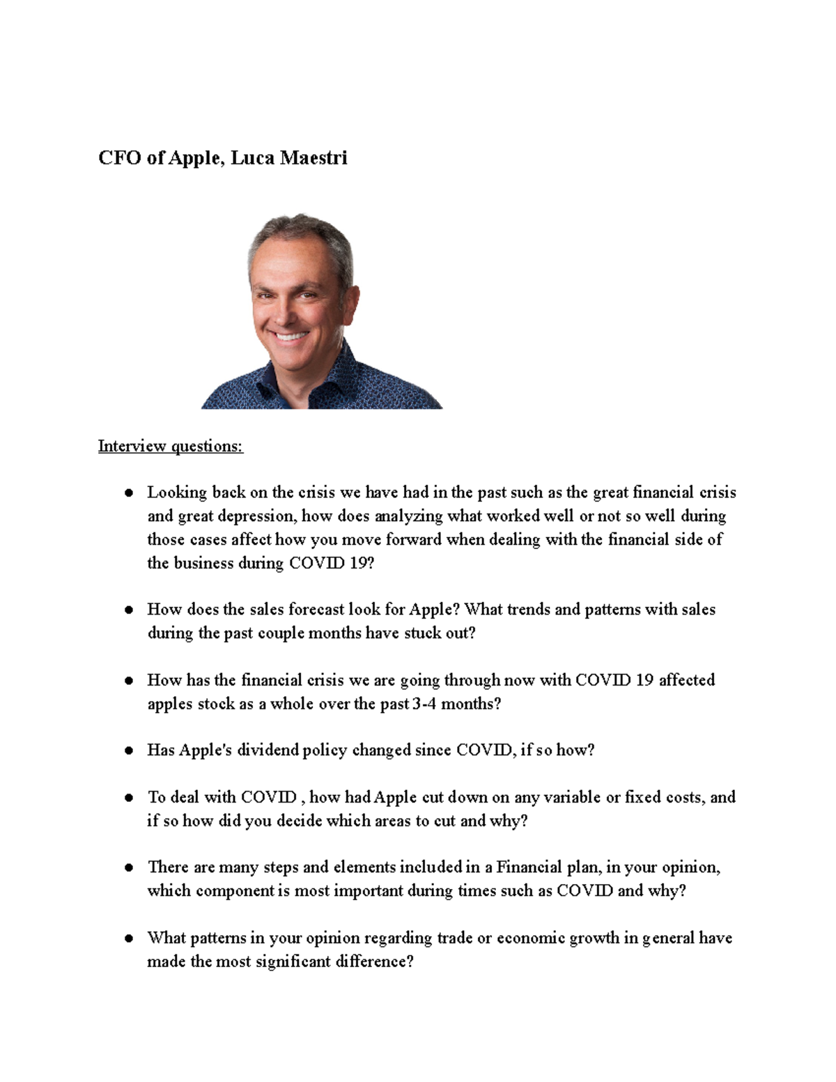 Module 2 Paper - Grade: A - CFO of Apple, Luca Maestri Interview ...