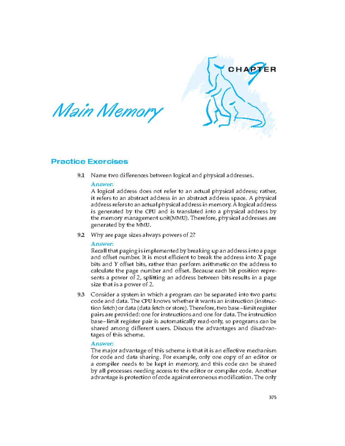 10th Edition Textbook Practice Problem Solutions Ch9 9 C H A P T E R Main Memory Practice