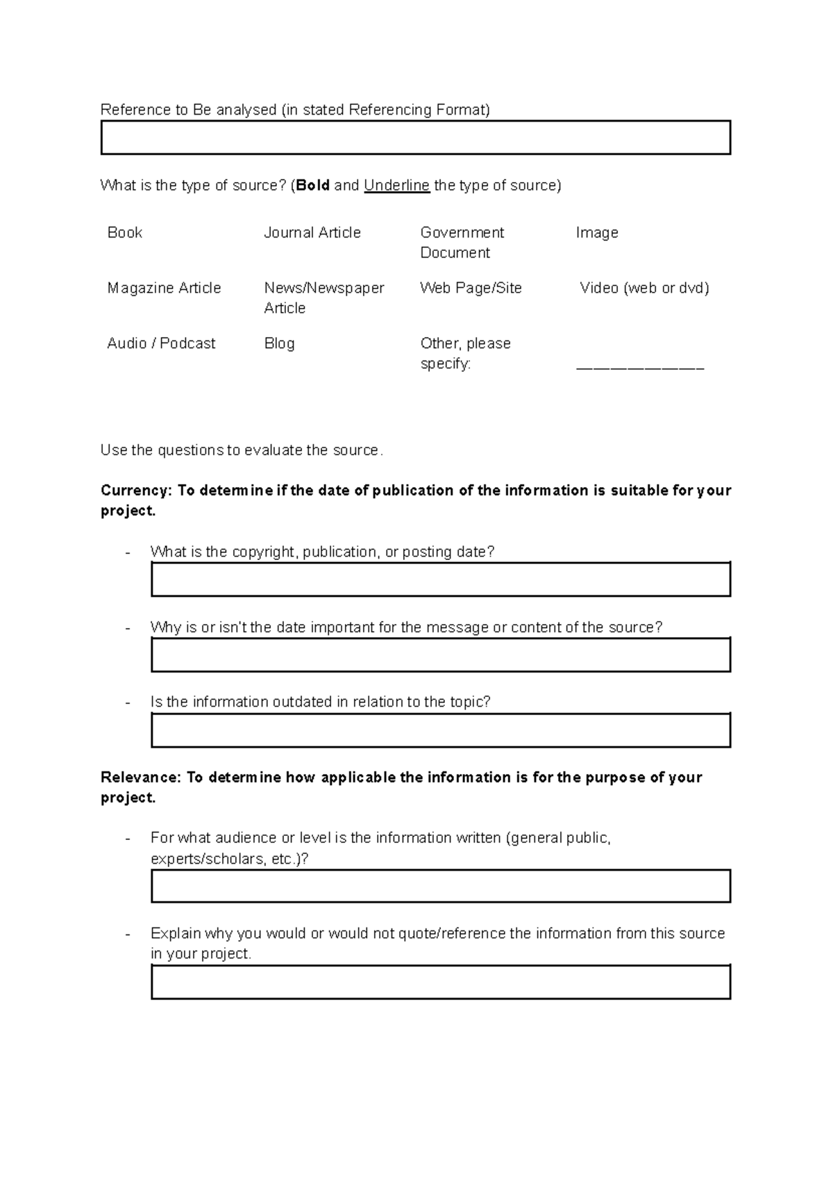 Copy of Craap Template (Make a copy) - Reference to Be analysed (in ...