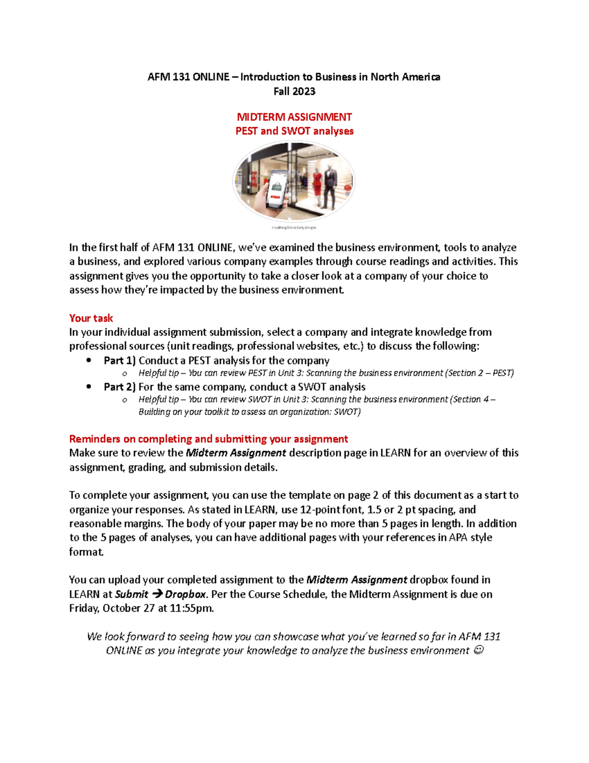 Midterm Assignment - AFM 131 ONLINE – Introduction to Business in North America Fall 2023 ...