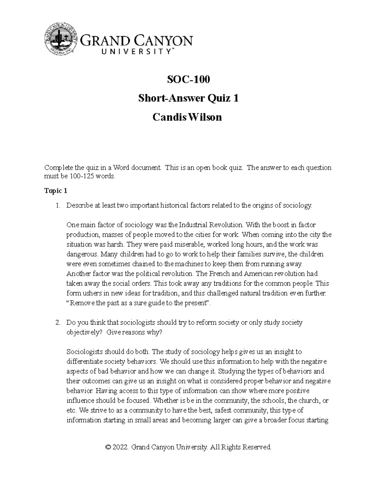 SOC-100.Short-Answer Quiz 1 - SOC- Short-Answer Quiz 1 Candis Wilson ...