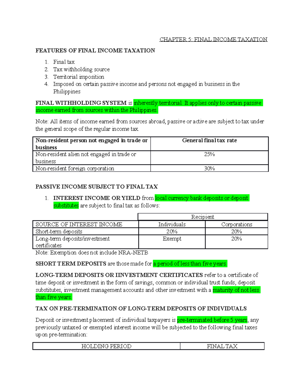 Chapter 5 Final Income Taxation - CHAPTER 5: FINAL INCOME TAXATION ...
