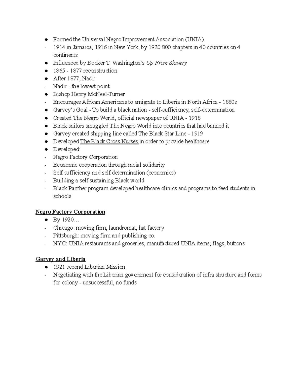 BLS 100 01 Marcus Garvey Notes - Formed the Universal Negro Improvement ...