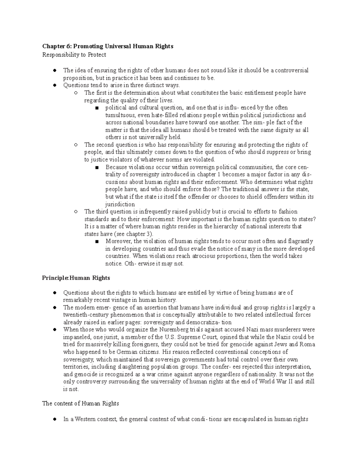 Chapter 6 notes - Chapter 6: Promoting Universal Human Rights ...