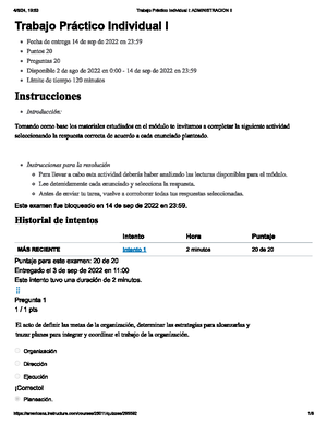 Examen Examen Final 1 - Examen Final 1 Comenzado: 1 de oct en 19: Instrucciones del examen A ...