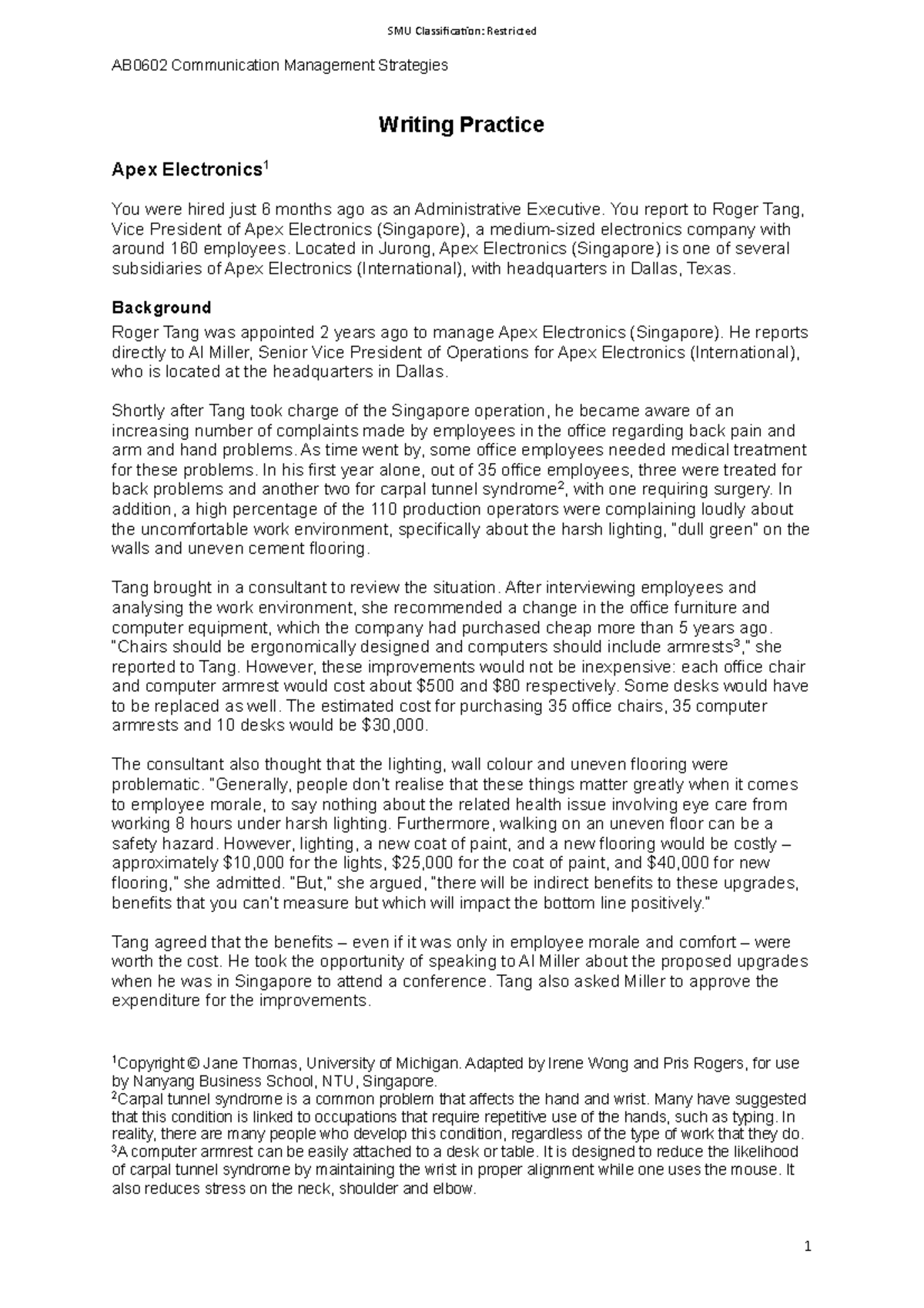 AB0602 Writing Ex Apex - reference - SMU Classification: Restricted to ...