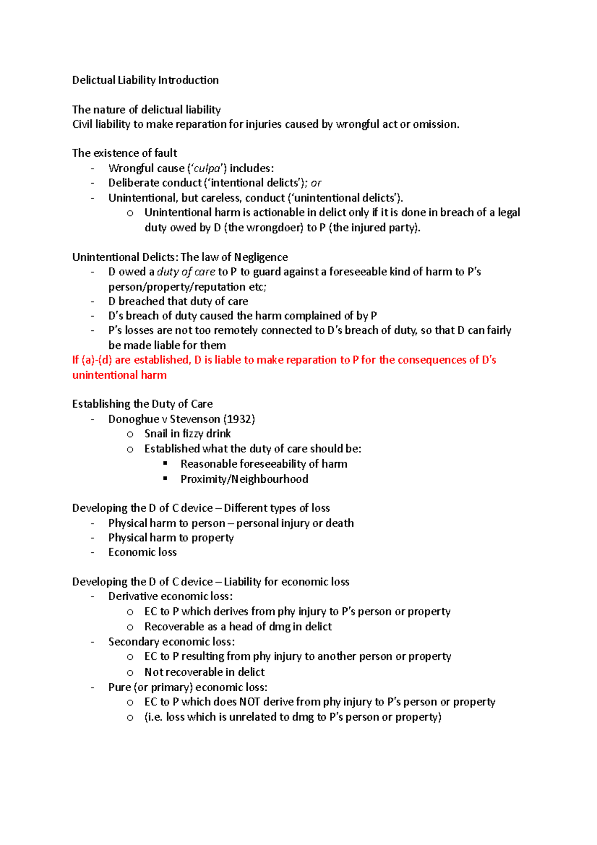 Delictual Liability Establishing the duty of care - Delictual Liability ...