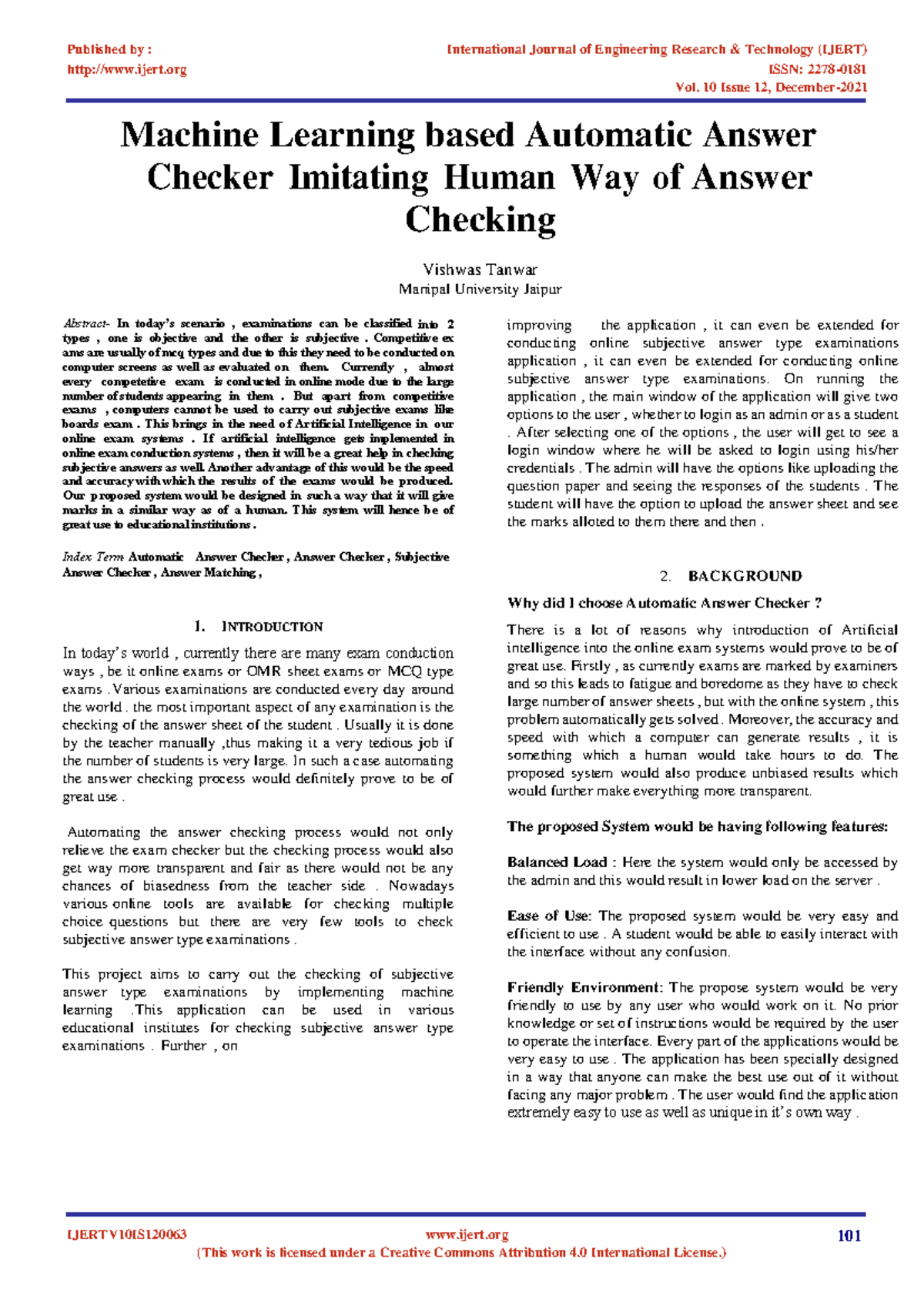 Machine learning based automatic answer checker imitating human way of ...