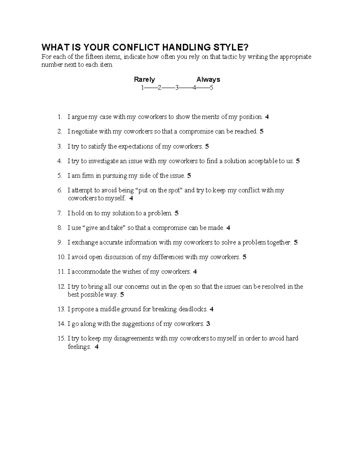 Conflict inventory and reflection - WHAT IS YOUR CONFLICT HANDLING ...