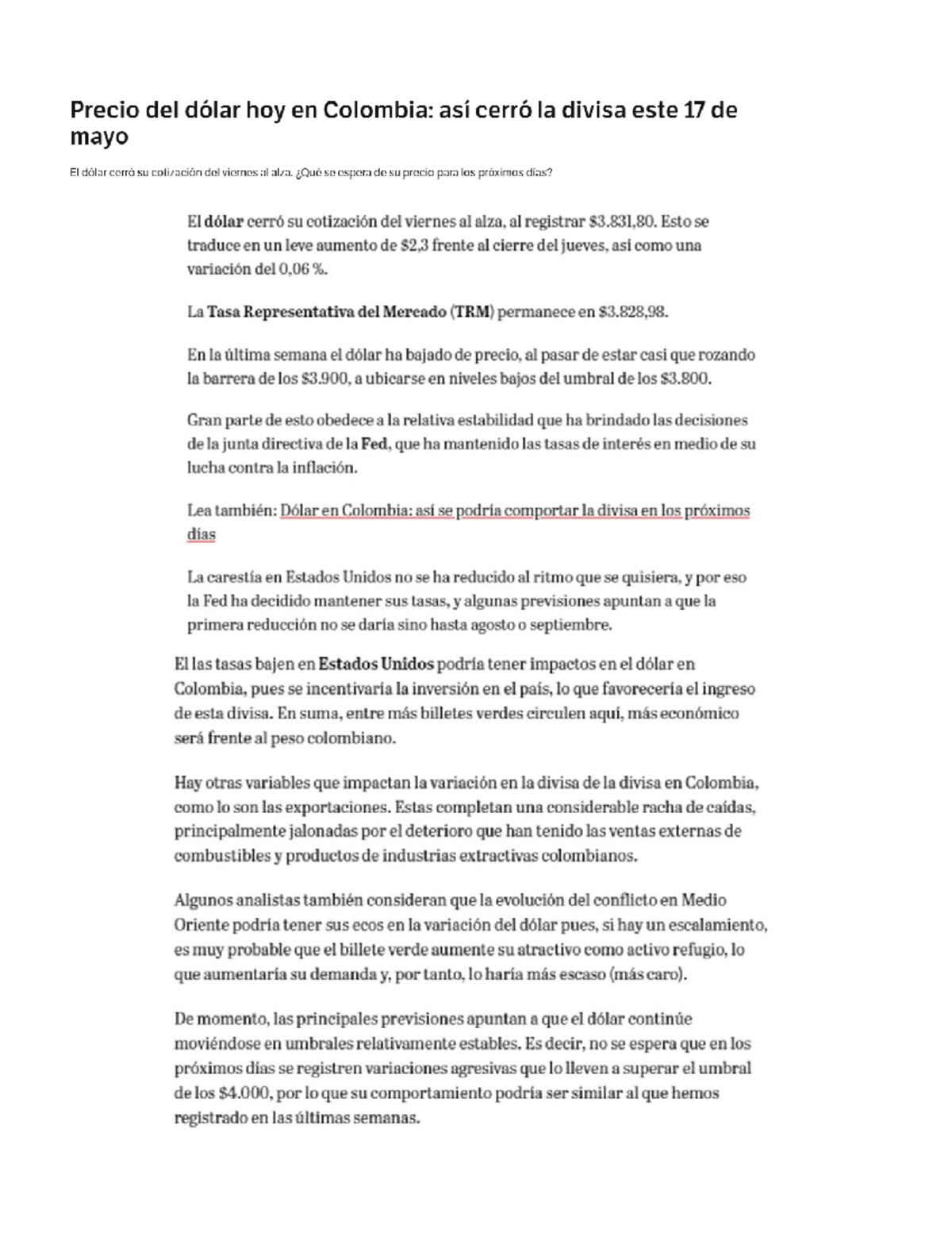 Daniel - ertert - Precio del dólar hoy en Colombia: así cerró la divisa ...