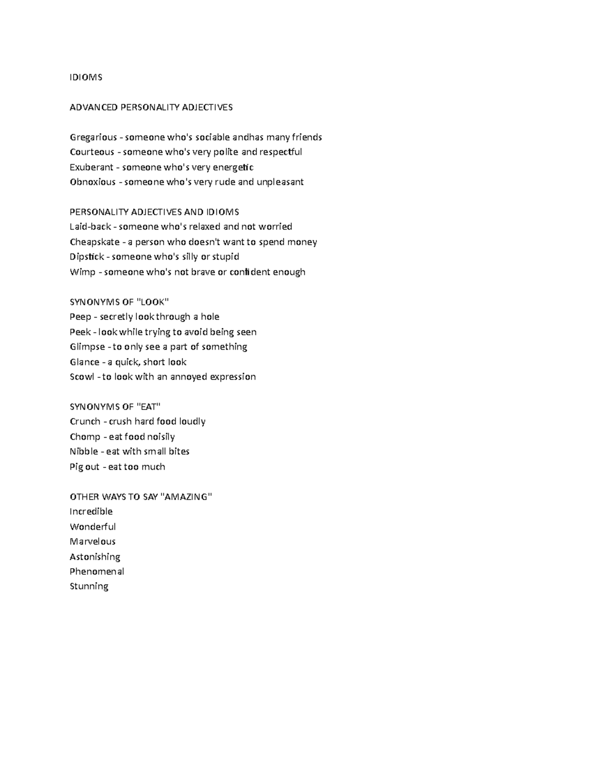 POC English random lessons - IDIOMS ADVANCED PERSONALITY ADJECTIVES ...